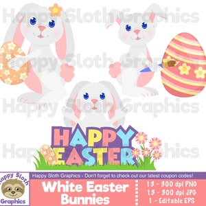 Easter Bunnies in White Clipart Set, Personal and Commercial Use Vector ...