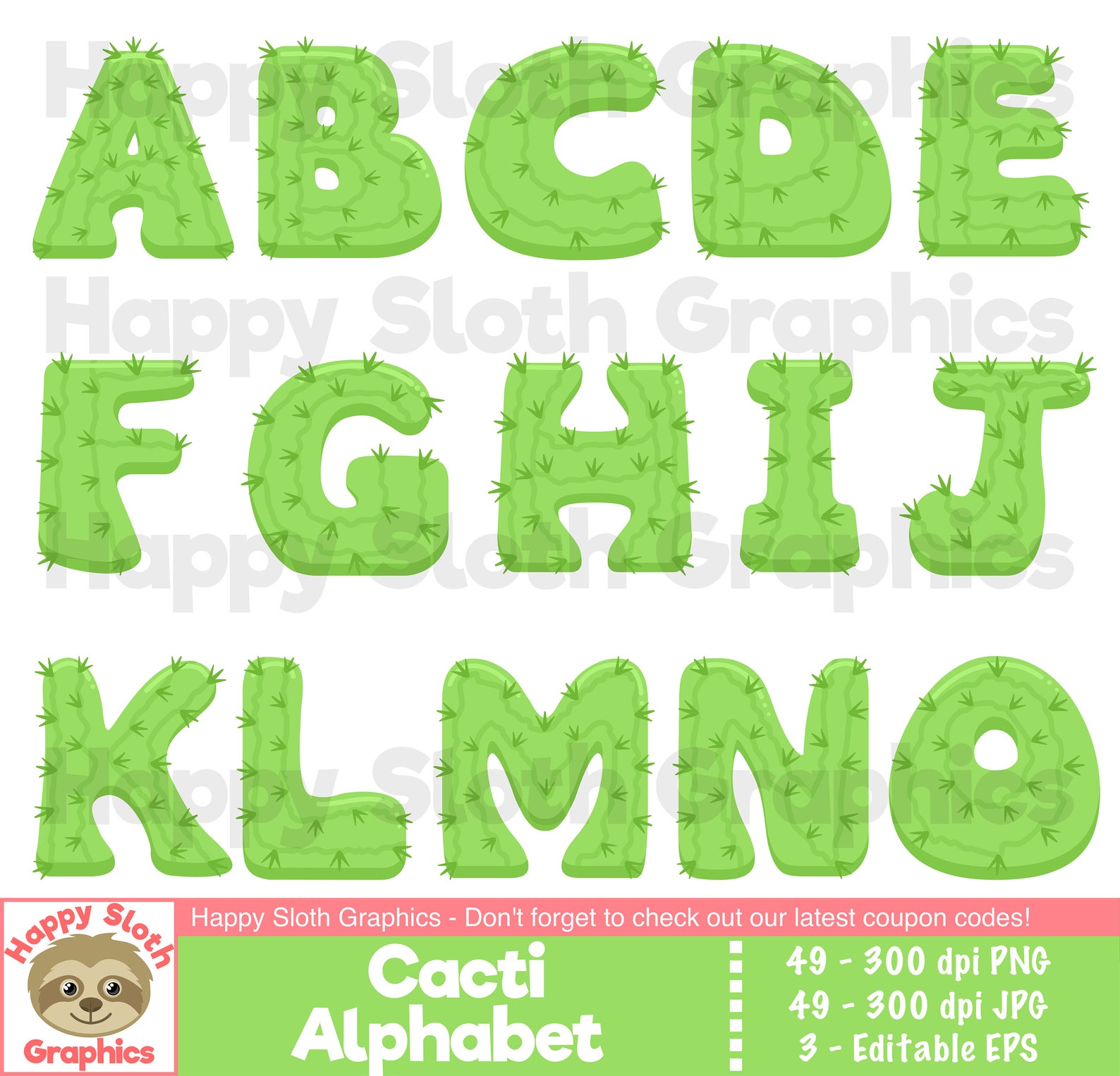 Cacti Lovers Alphabet Clipart Set, Personal and Commercial Use Vector ...