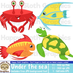 Under the Sea Clipart Set, Personal and Commercial Use Vector Sealife ...