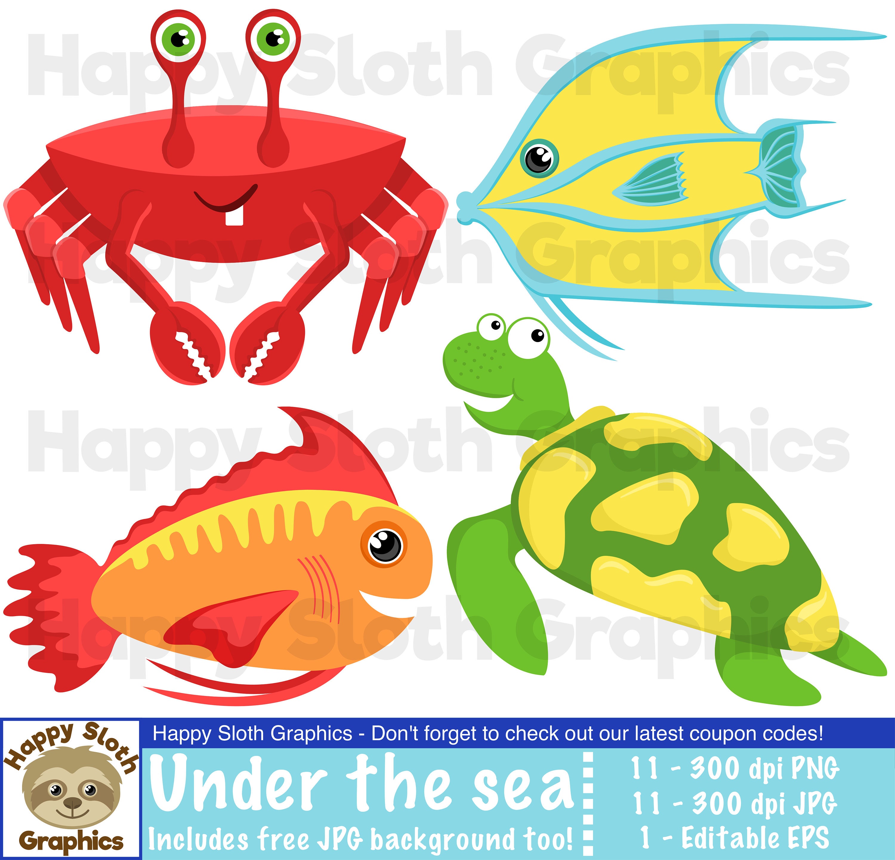Under the Sea Clipart Set, Personal and Commercial Use Vector Sealife ...