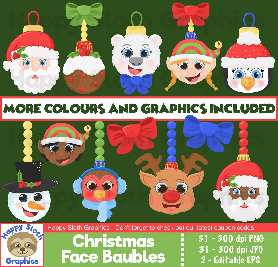 Christmas Face Baubles Clipart Set, Personal and Commercial Use Vector ...