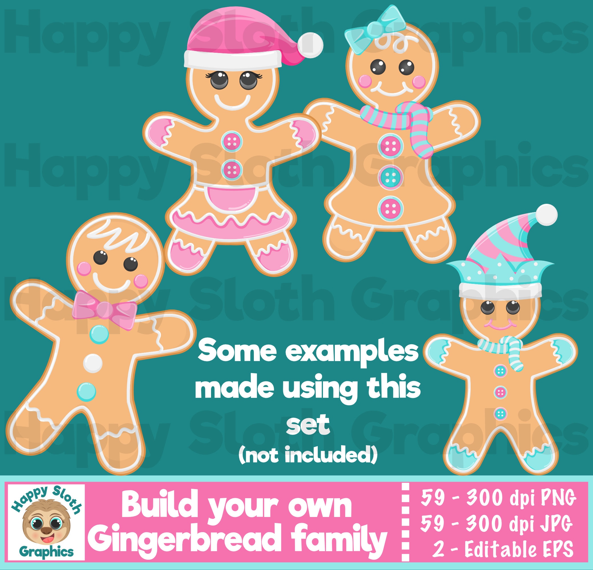 Mix and Match Gingerbread Family Clipart Set Personal and - Etsy