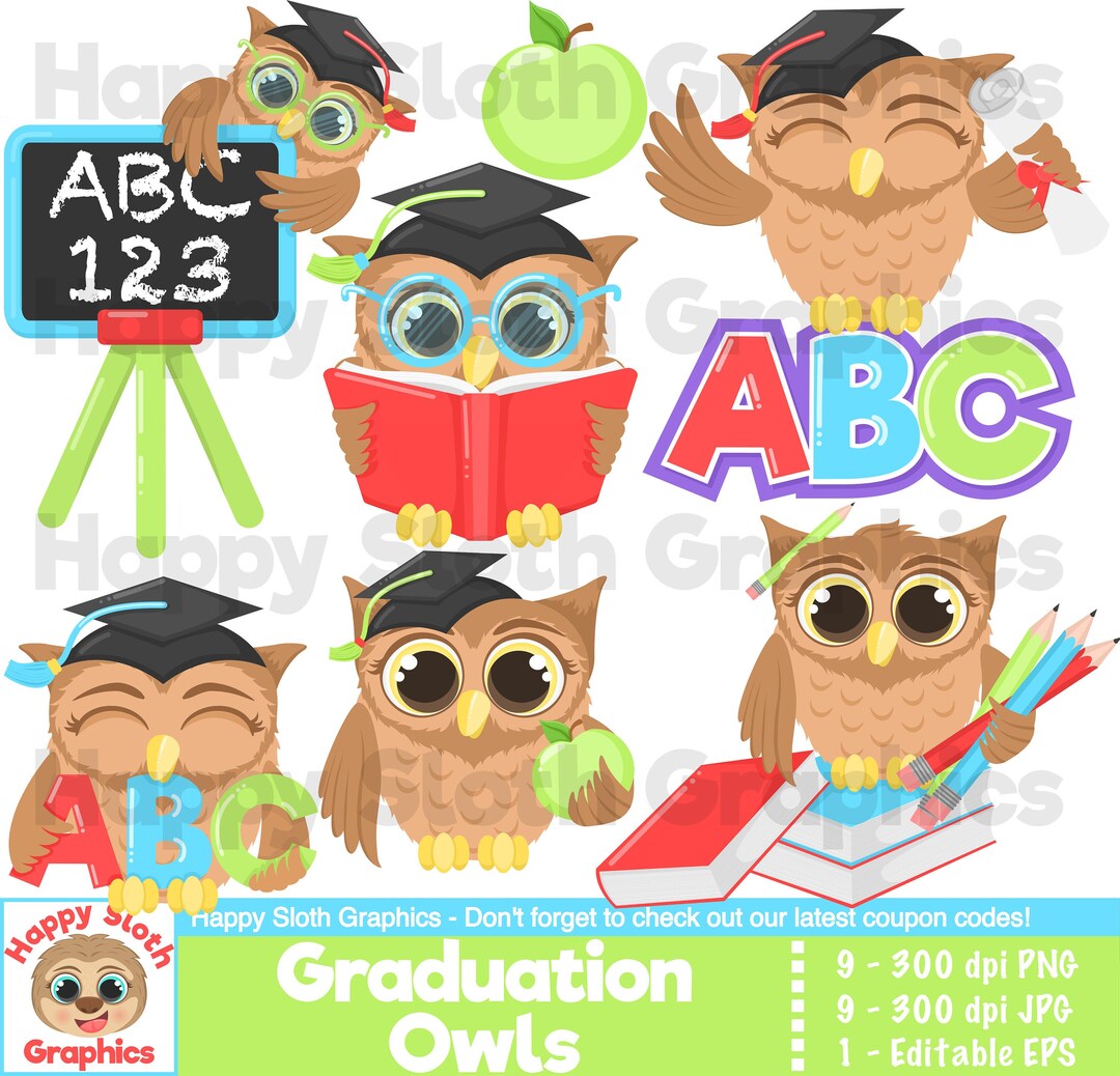 Graduation Owls Clipart Set, Personal and Commercial Use Vector School ...