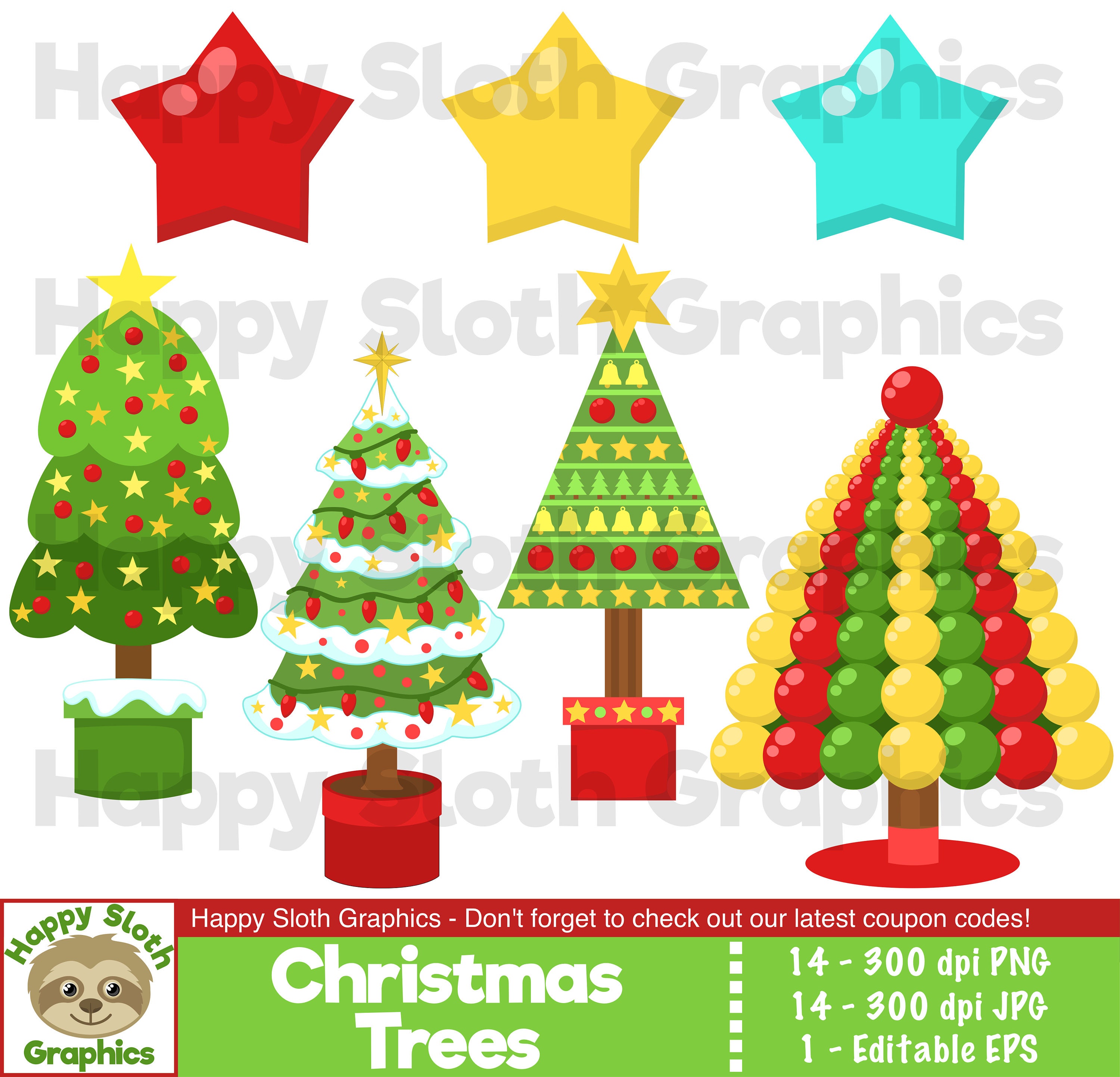 Christmas Tree Clipart Set Personal and Commercial Use | Etsy