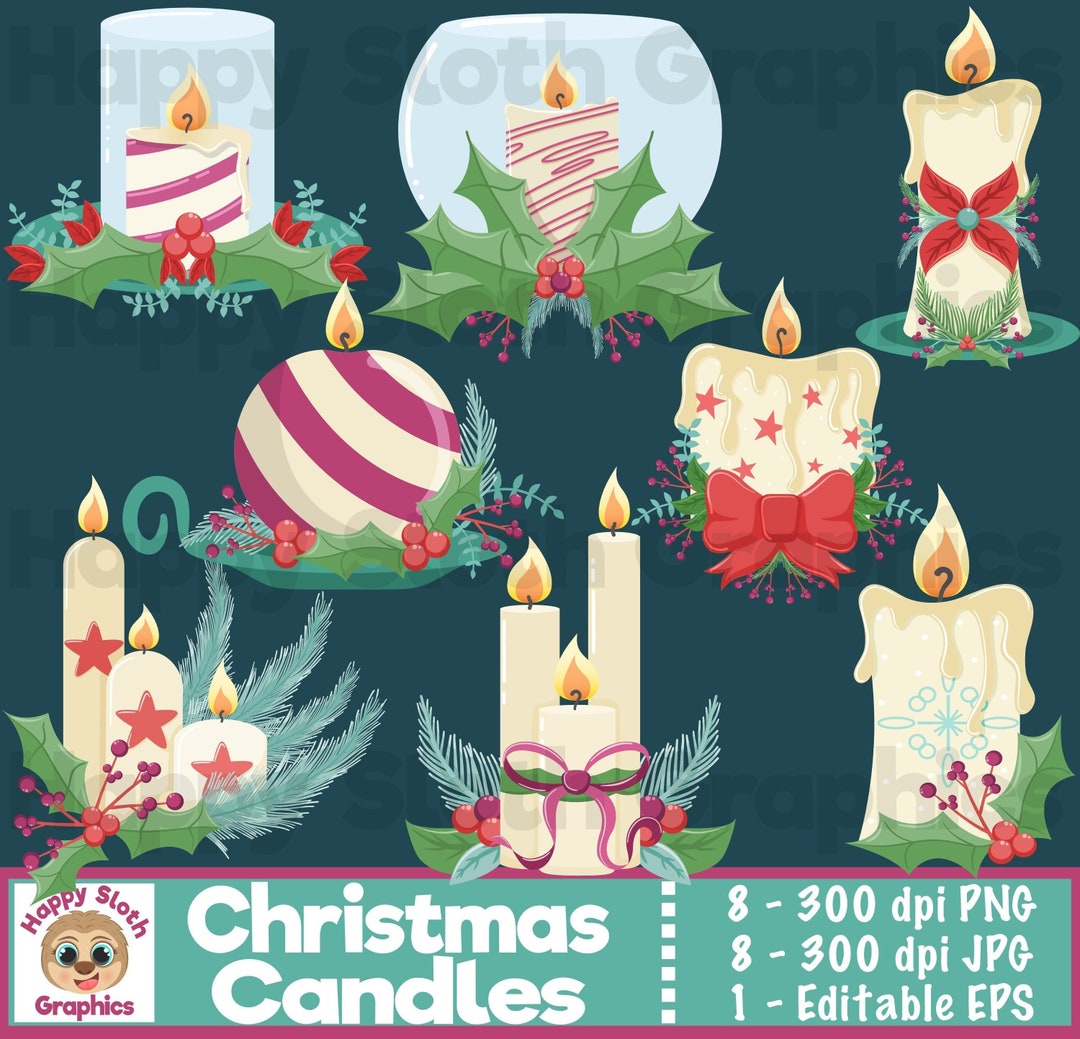 Christmas Candles Clipart Set, Personal and Commercial Use Vector ...