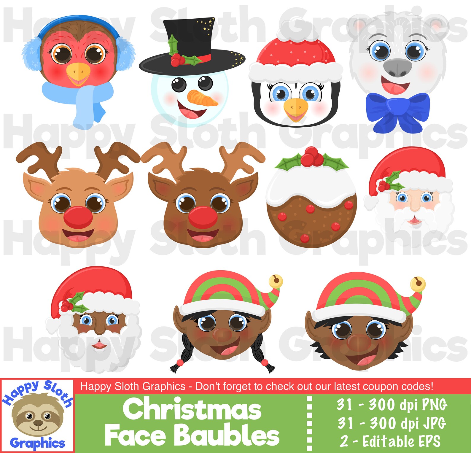 Christmas Face Baubles Clipart Set Personal and Commercial - Etsy