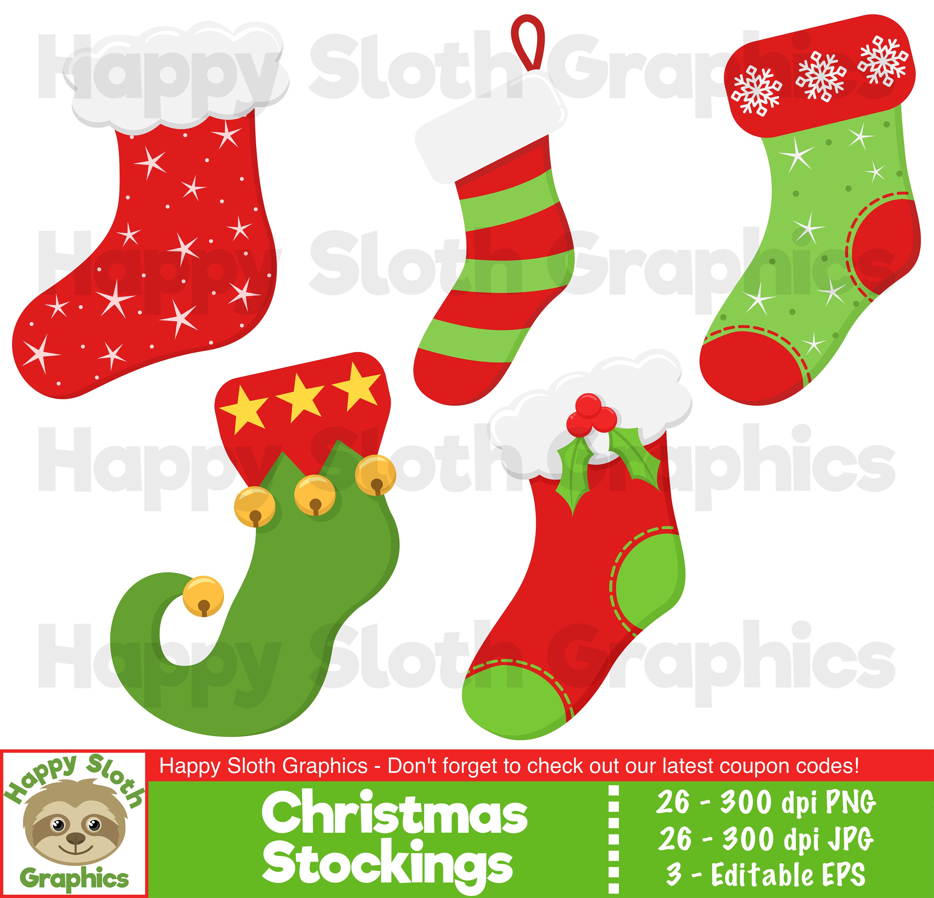 Mix and Match Christmas Stocking Clipart Set, Personal and Commercial ...