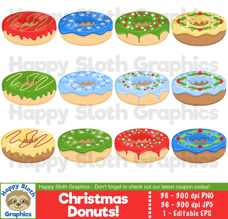 Delicious Christmas Donuts Clipart Set, Personal and Commercial Use ...