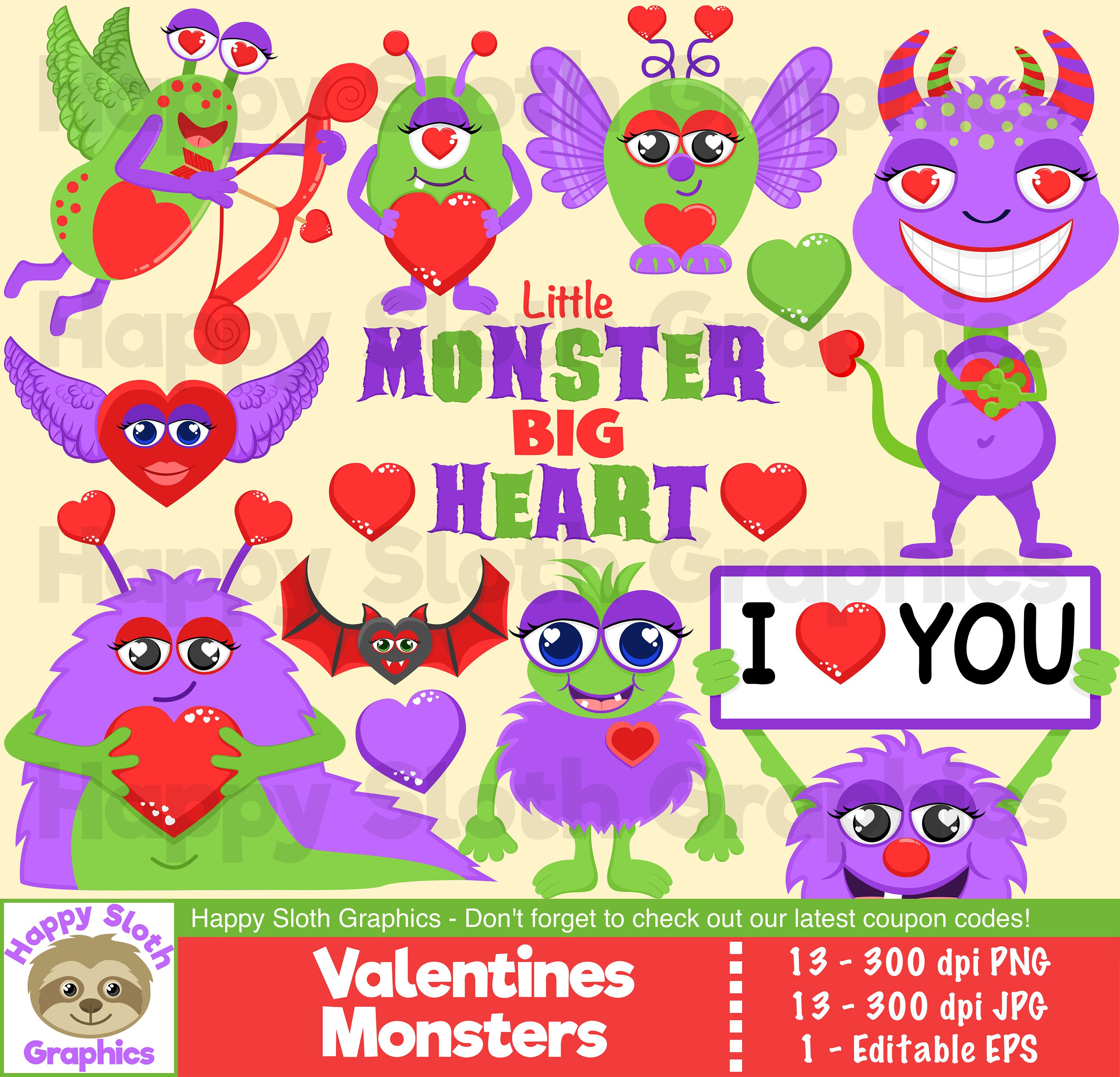 Valentines Monsters Clipart Set Personal and Commercial Use - Etsy