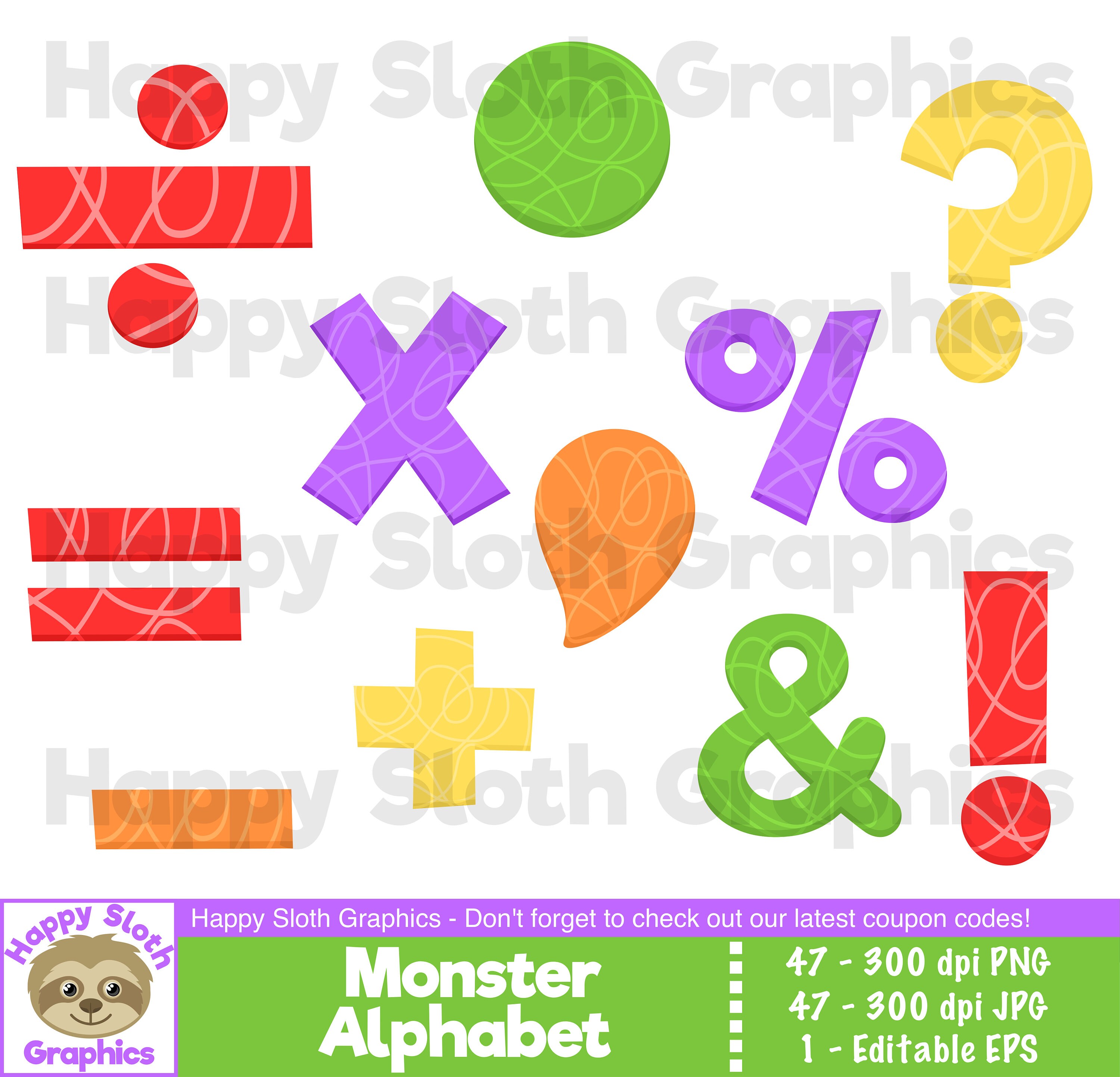 Monster Alphabet Clipart Set, Personal and Commercial Use Vector ...