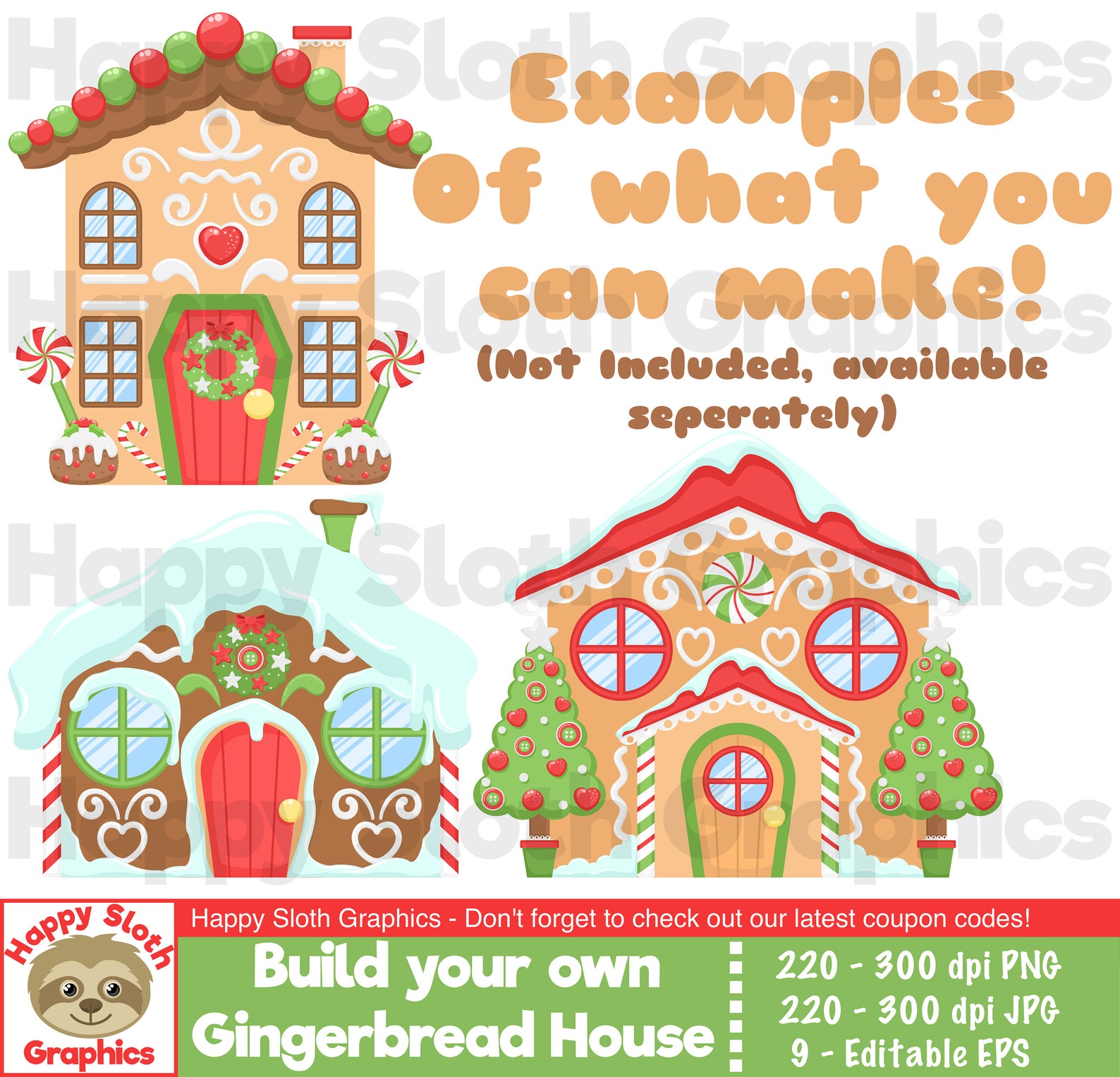 Mix and Match Gingerbread House Clipart Set Personal and | Etsy