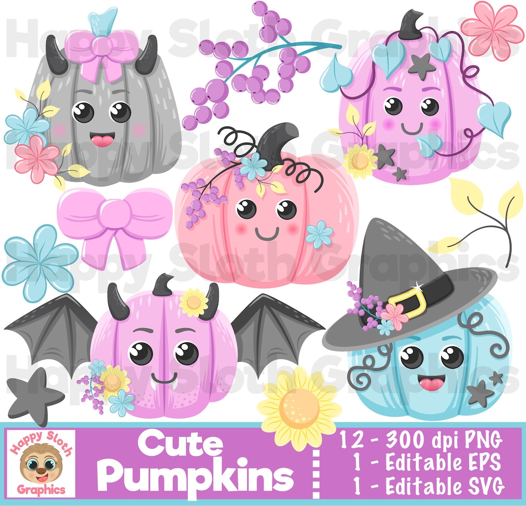 Cute Pumpkins Clipart Set, Personal and Commercial Use Vector, Sweet ...