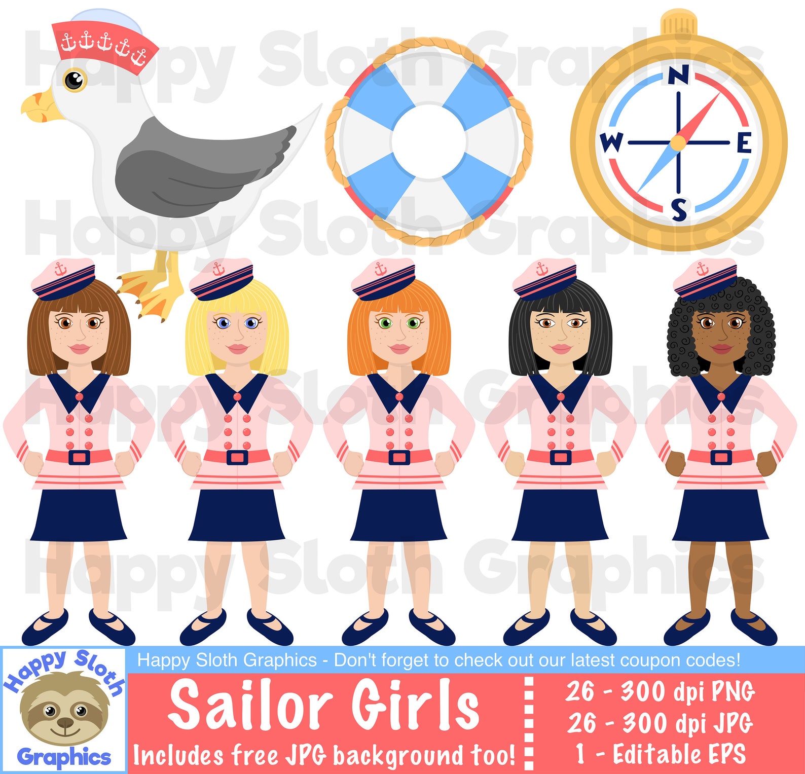 Sailor Girls Clipart Set Personal and Commercial Use Vector - Etsy