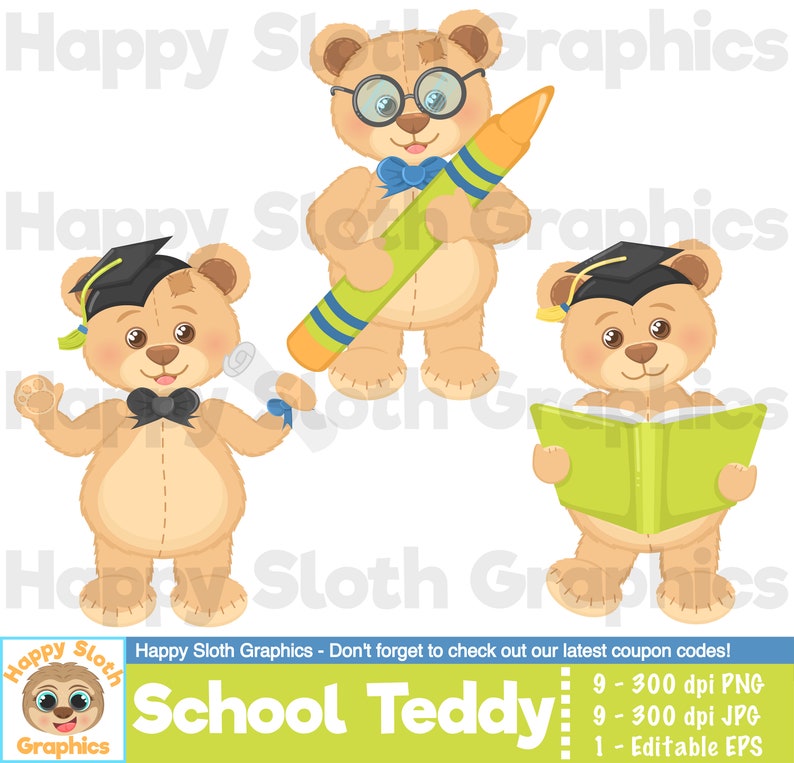 School Teddy Clipart Set Personal and Commercial Use Vector - Etsy