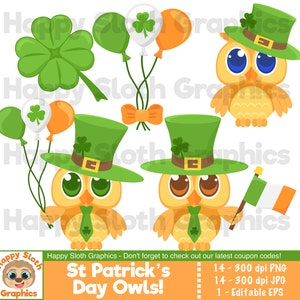 St Patrick’s Day Owls Clipart Set, Personal and Commercial Use Vector ...