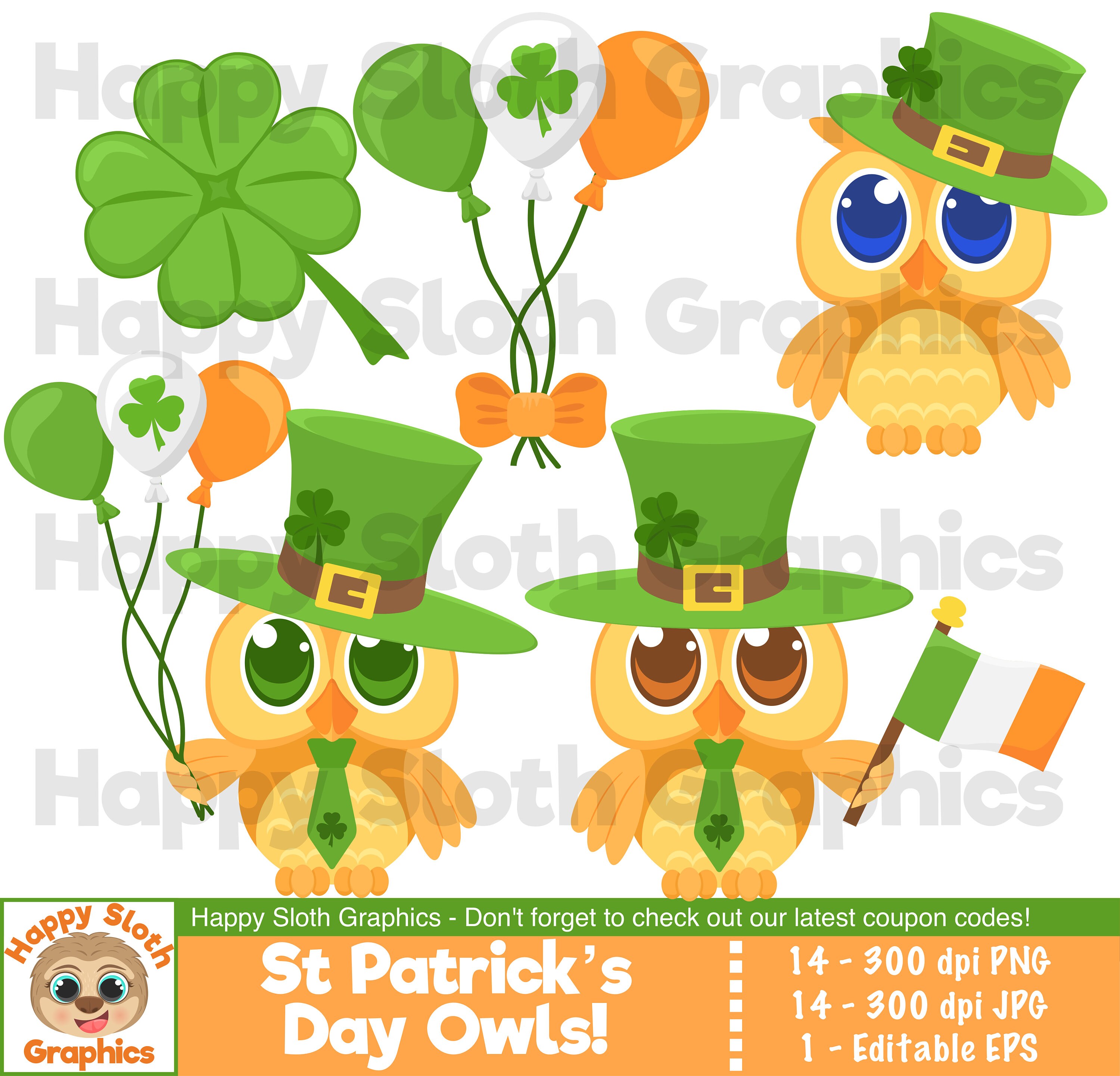 St Patrick’s Day Owls Clipart Set, Personal and Commercial Use Vector ...