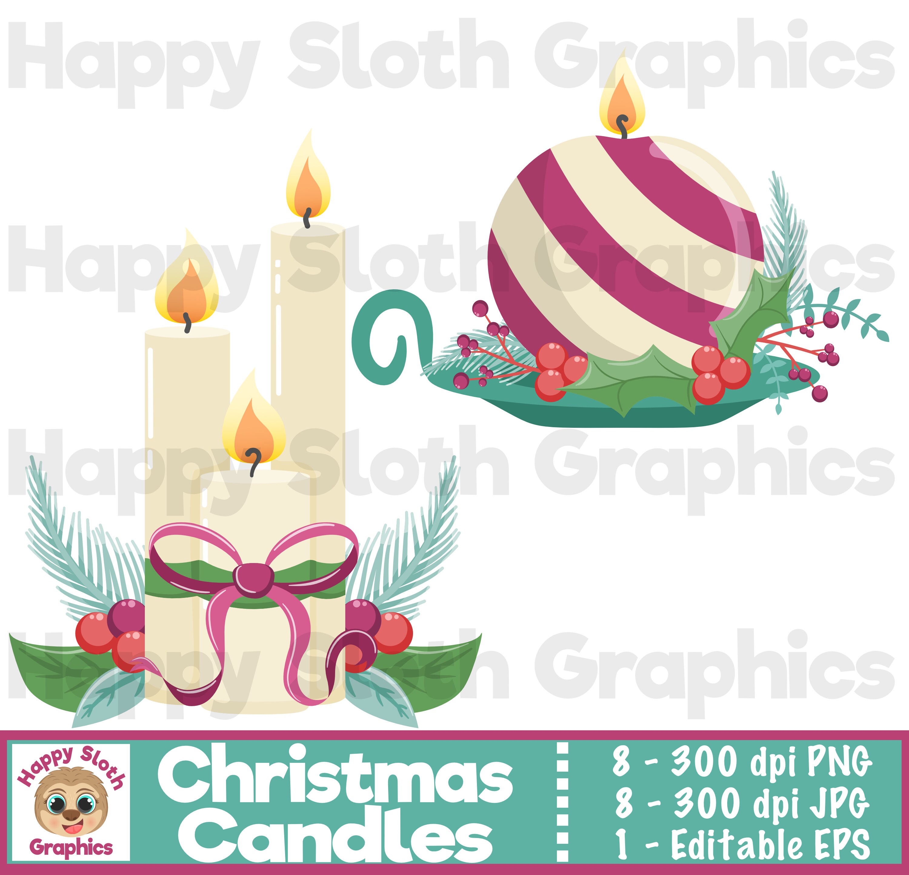 Christmas Candles Clipart Set, Personal and Commercial Use Vector ...