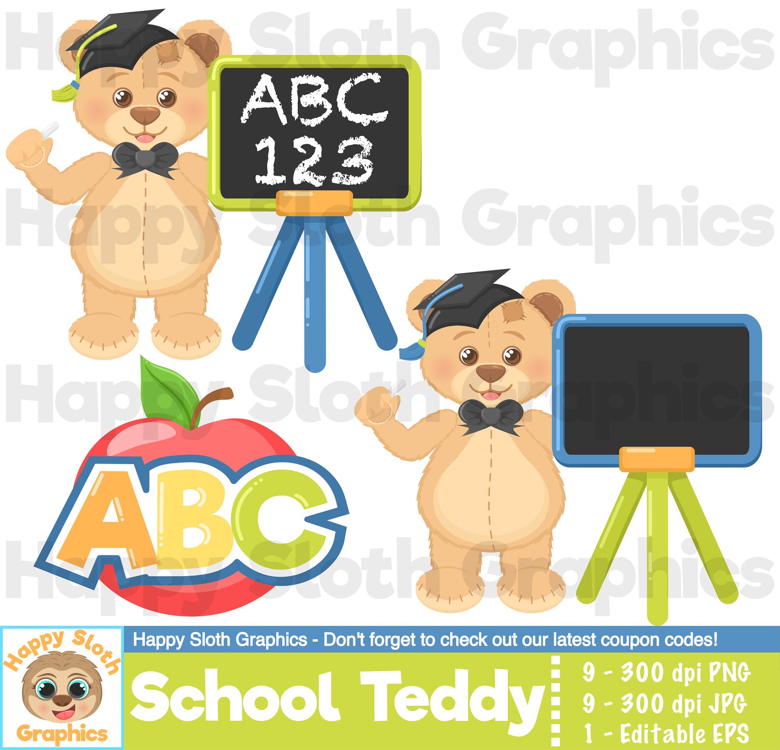 School Teddy Clipart Set Personal and Commercial Use Vector - Etsy