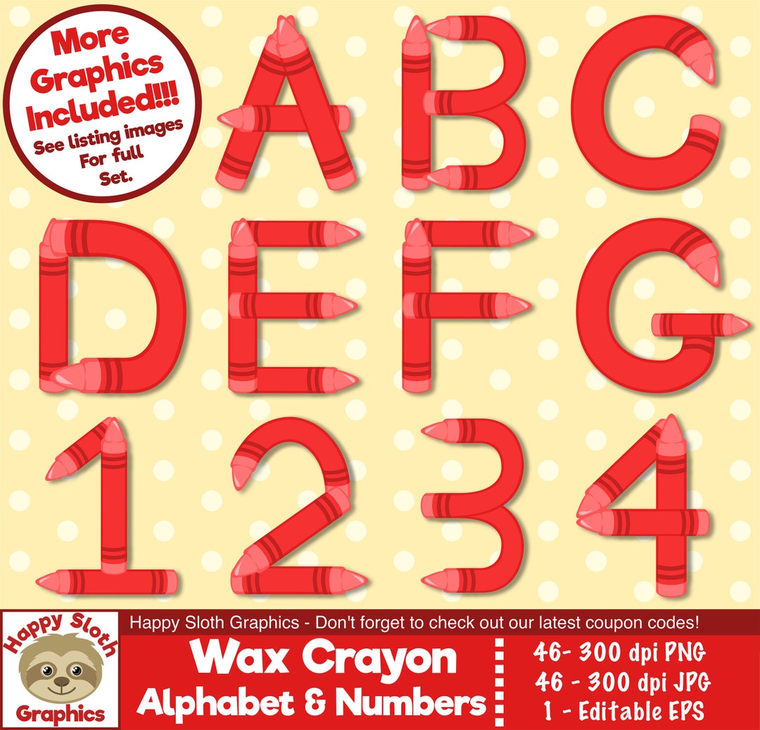 Red Wax Crayon Alphabet Clipart Set, Personal and Commercial Use Vector ...