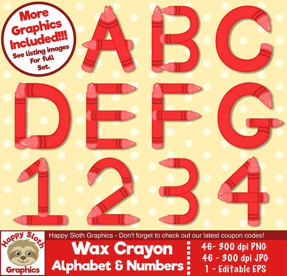 Red Wax Crayon Alphabet Clipart Set Personal and Commercial | Etsy