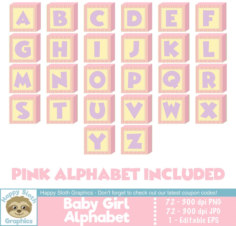 Baby Girl Alphabet Block Clipart Set Personal and Commercial - Etsy