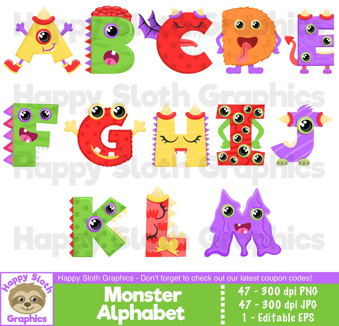 Monster Alphabet Clipart Set, Personal and Commercial Use Vector ...