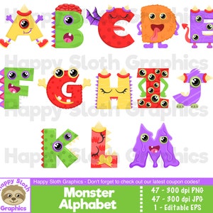 Monster Alphabet Clipart Set, Personal and Commercial Use Vector ...