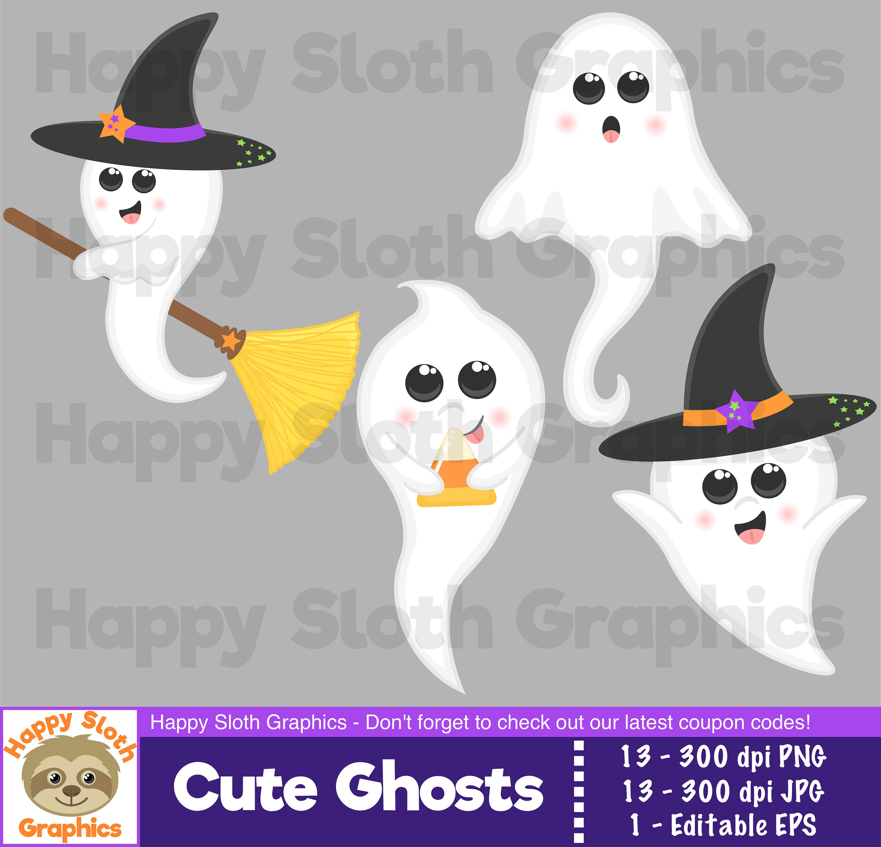 Cute Ghosts Clipart Set Personal and Commercial Use Vector - Etsy