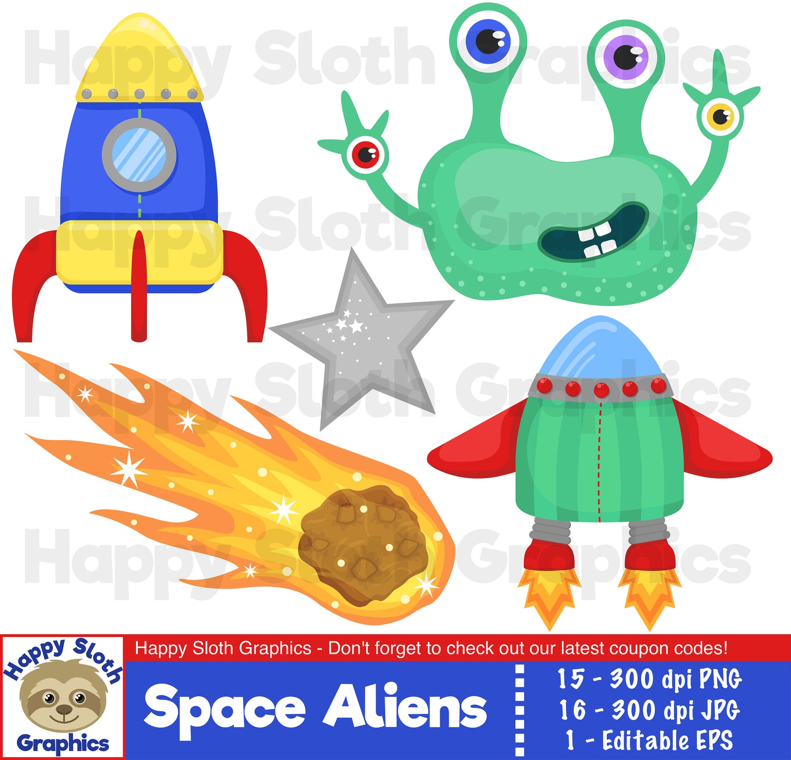 Space Alien Clipart Set Personal and Commercial Use Vector - Etsy