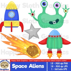 Space Alien Clipart Set, Personal and Commercial Use Vector, Space ...