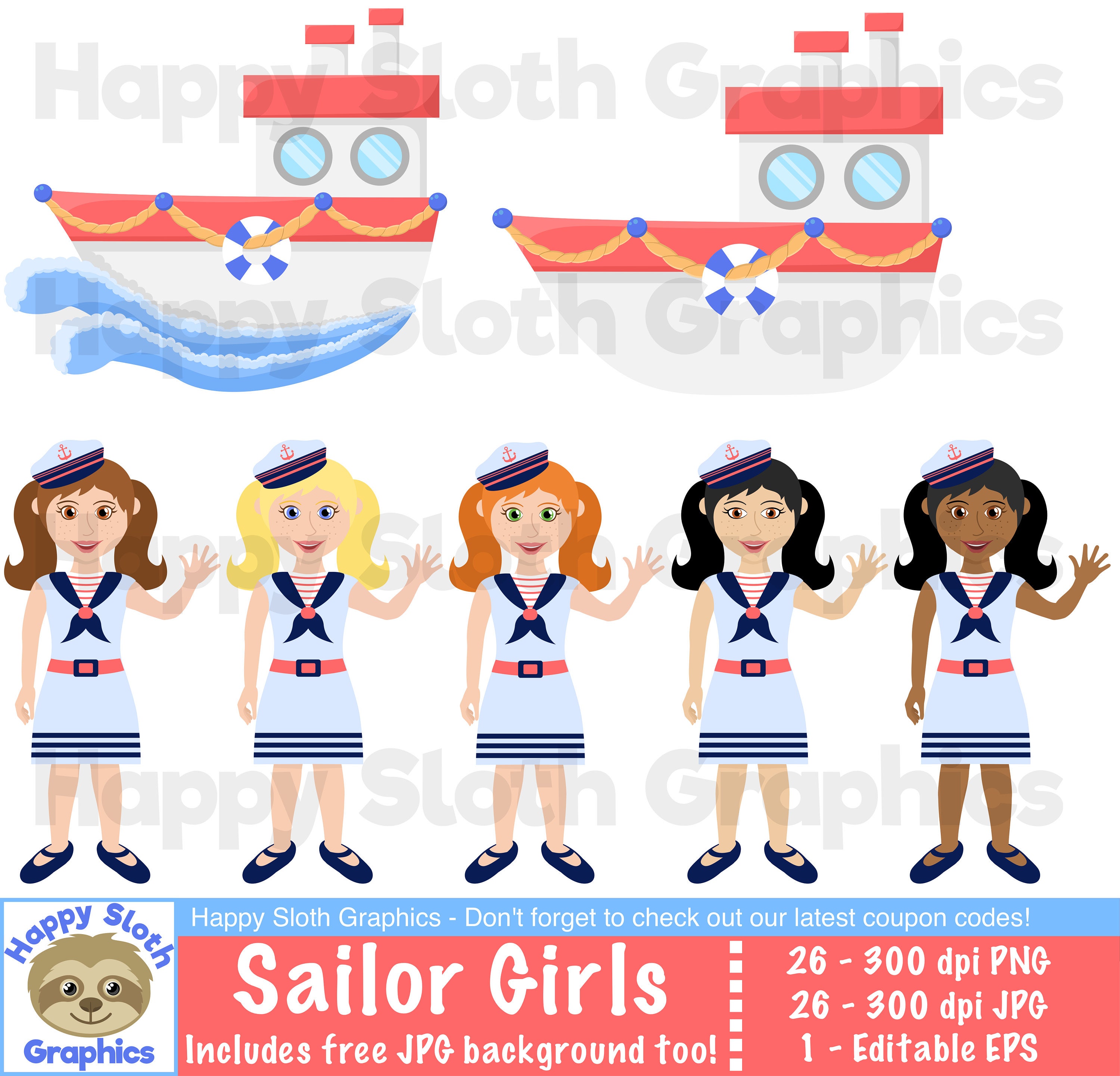 Sailor Girls Clipart Set Personal and Commercial Use Vector - Etsy