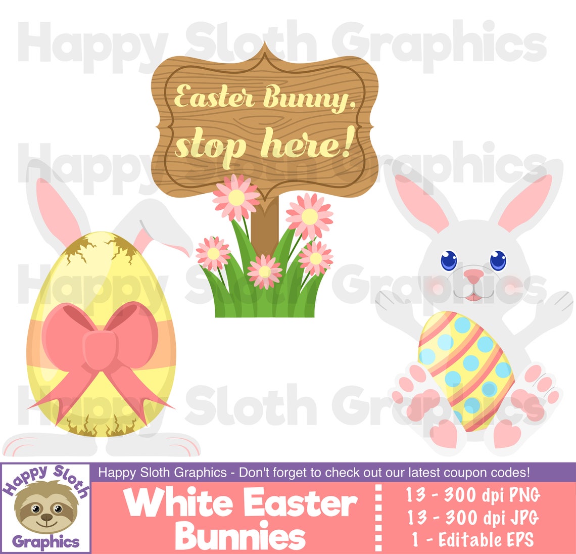 Easter Bunnies in White Clipart Set, Personal and Commercial Use Vector ...