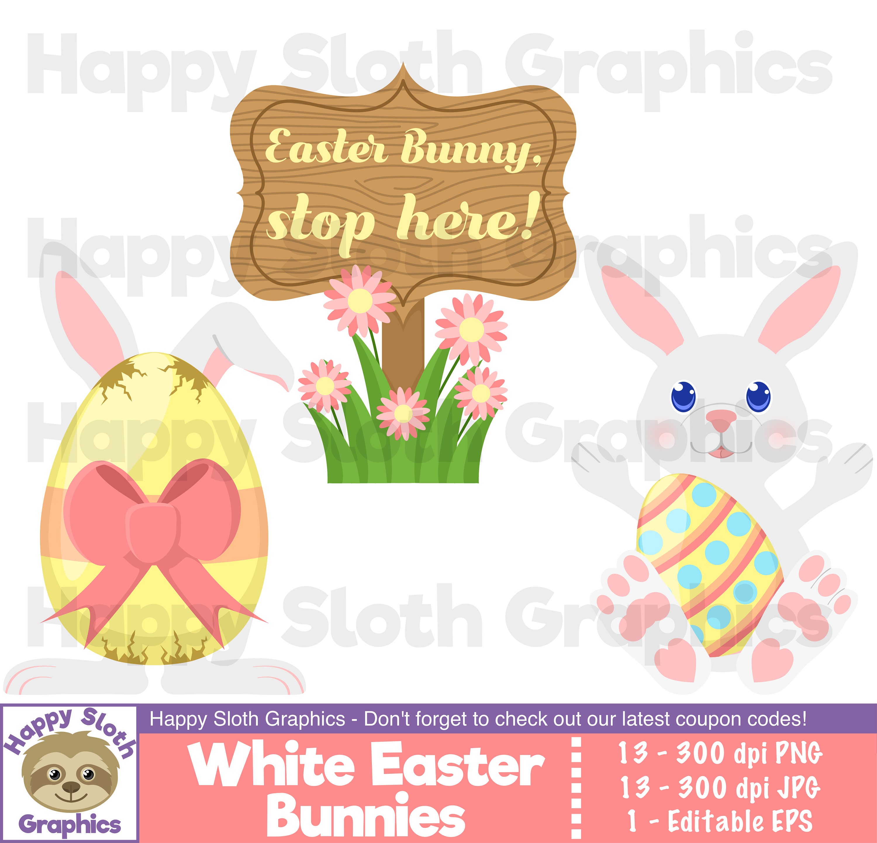 Easter Bunnies in White Clipart Set, Personal and Commercial Use Vector ...