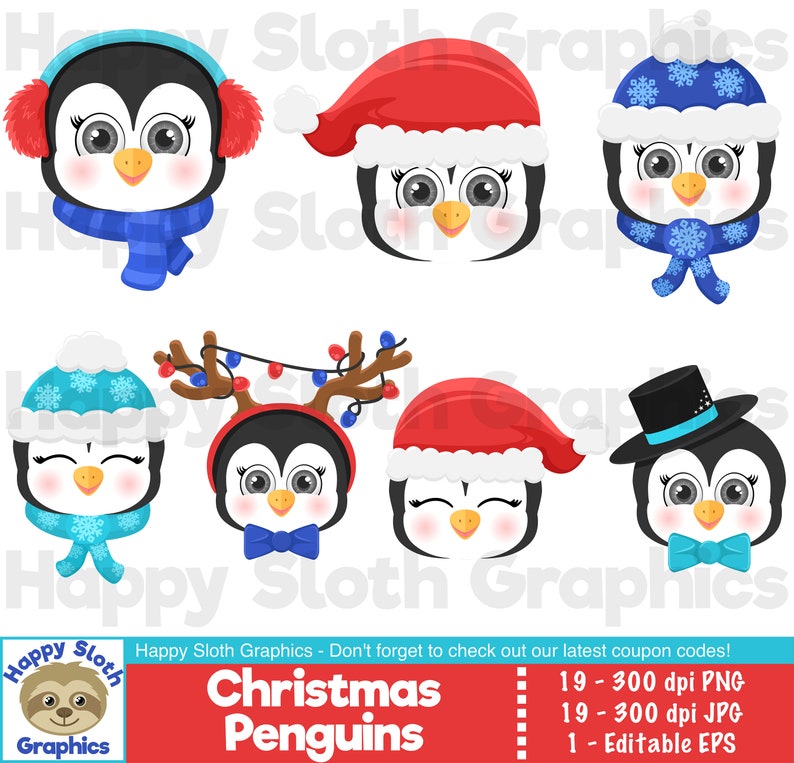 Christmas Penguins Clipart Set Personal and Commercial Use - Etsy