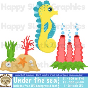 Under the Sea Clipart Set, Personal and Commercial Use Vector Sealife ...