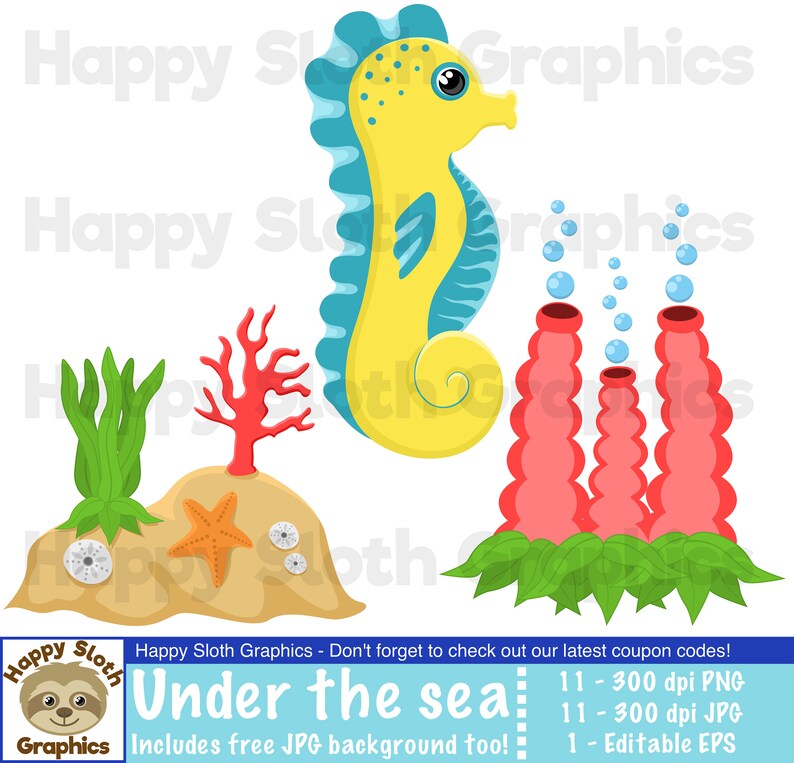 Under the Sea Clipart Set, Personal and Commercial Use Vector Sealife ...