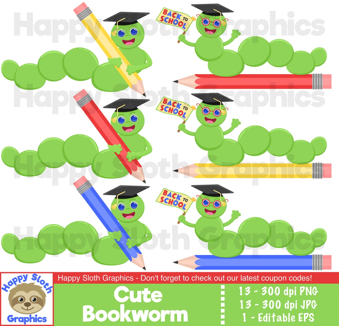Cute Bookworms Clipart Set Personal And Commercial Use Vector School Teachers Digital Clip Art