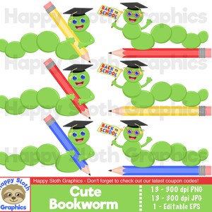 Cute Bookworms Clipart Set, Personal and Commercial Use Vector School ...