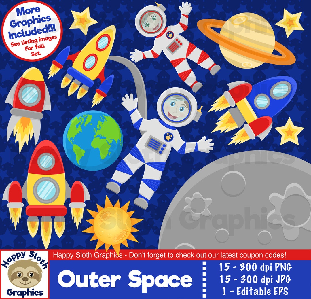 Outer Space Clipart Set, Personal and Commercial Use Vector, Space ...