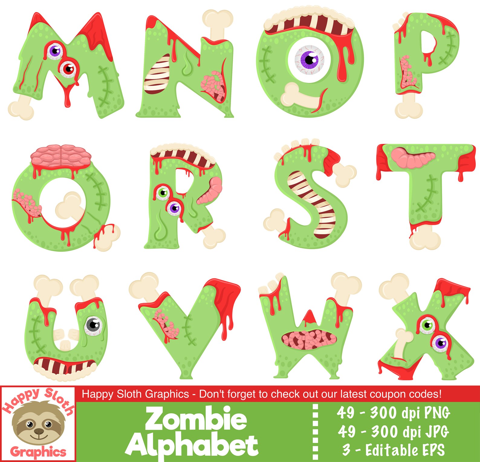 Zombie Alphabet clipart set personal and commercial use | Etsy