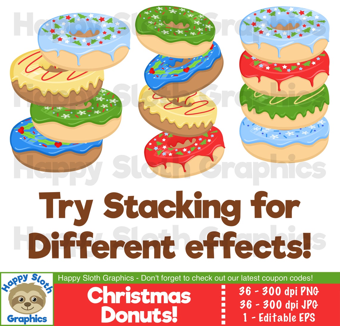 Delicious Christmas Donuts Clipart Set Personal and - Etsy