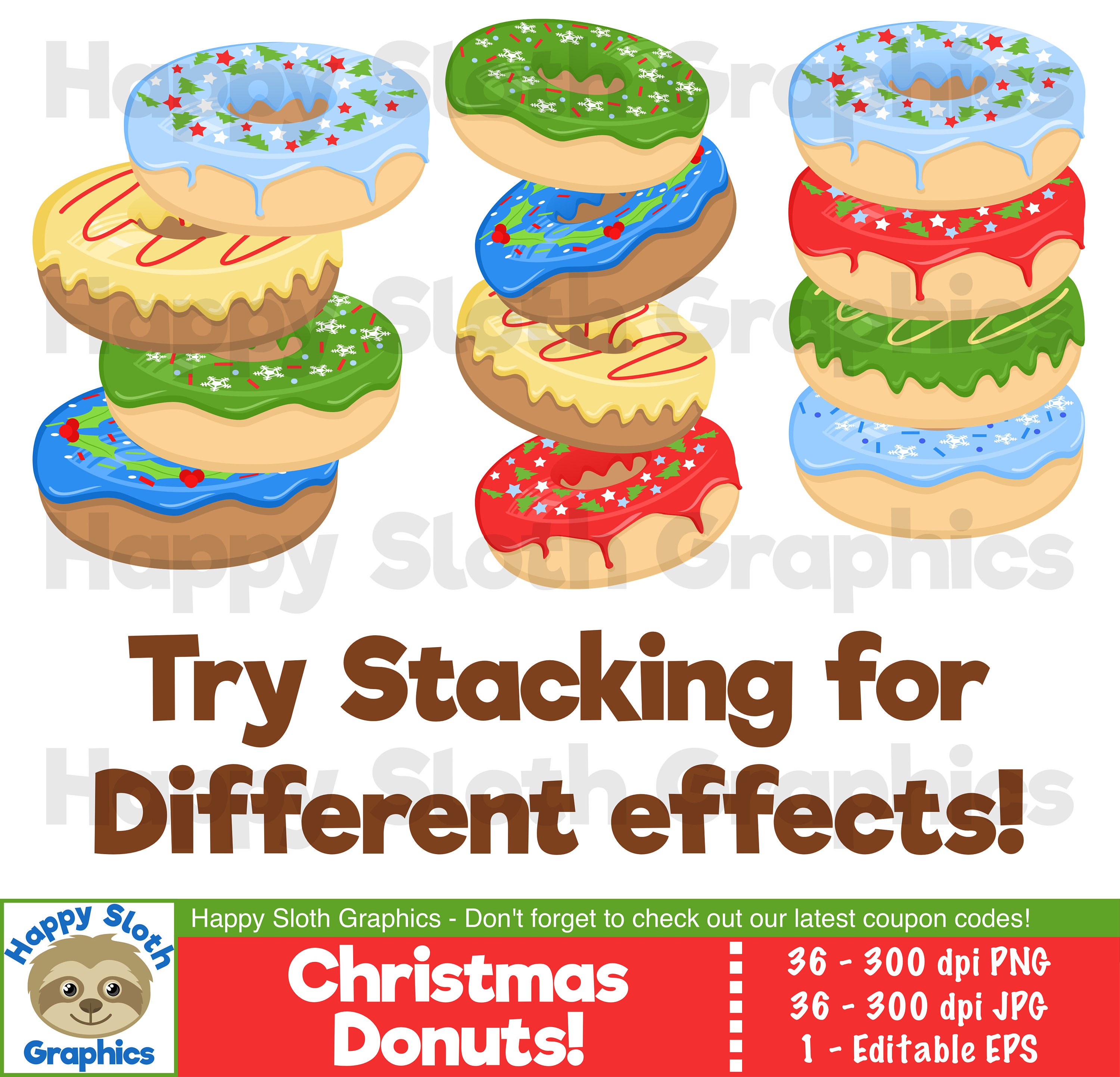 Delicious Christmas Donuts Clipart Set, Personal and Commercial Use ...