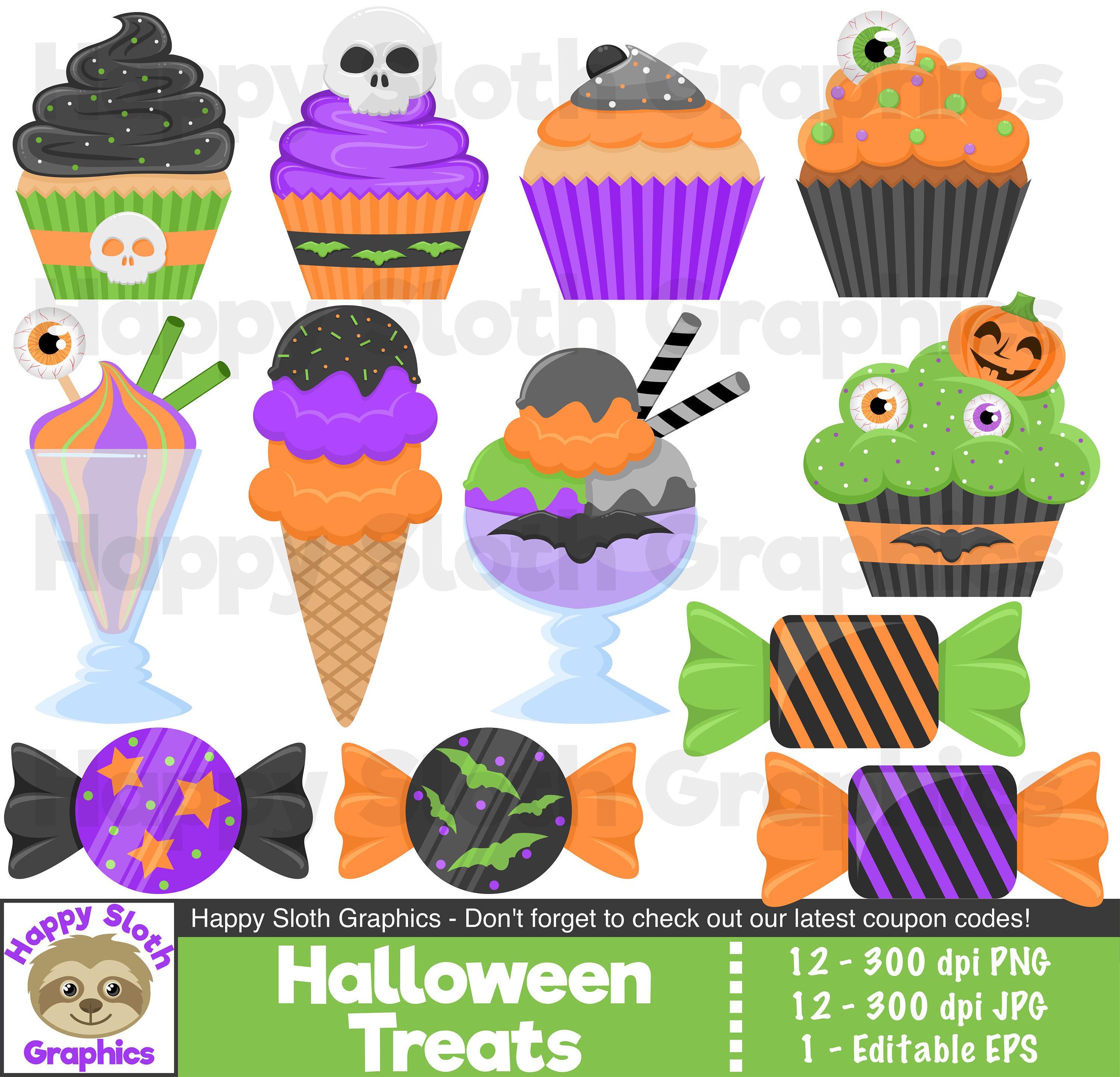 Halloween Treats Clipart Set Personal and Commercial Use - Etsy
