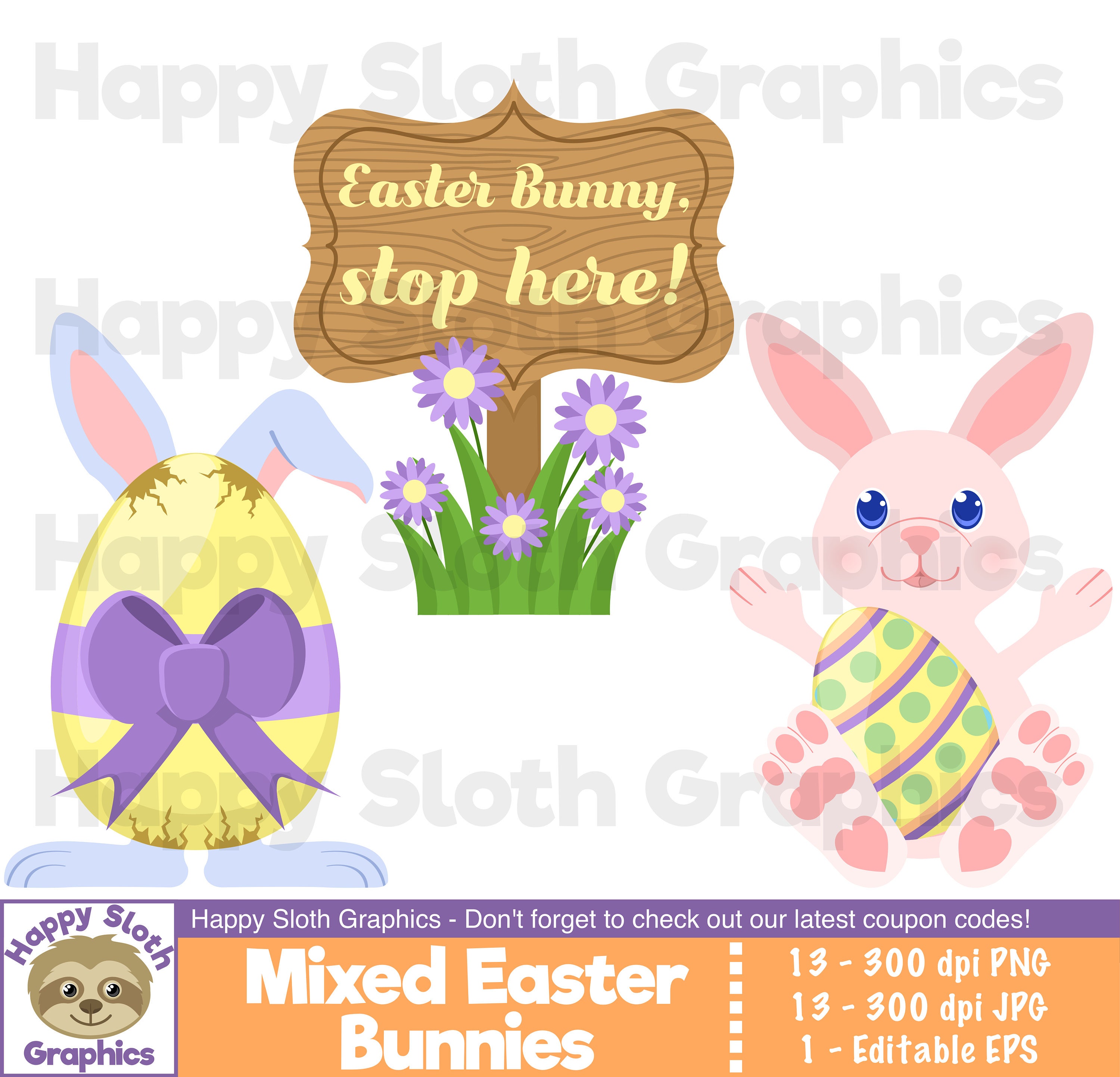 Easter Bunnies in Mixed Colours Clipart Set, Personal and Commercial ...