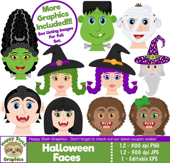 Halloween Faces Clipart Set Personal and Commercial Use | Etsy