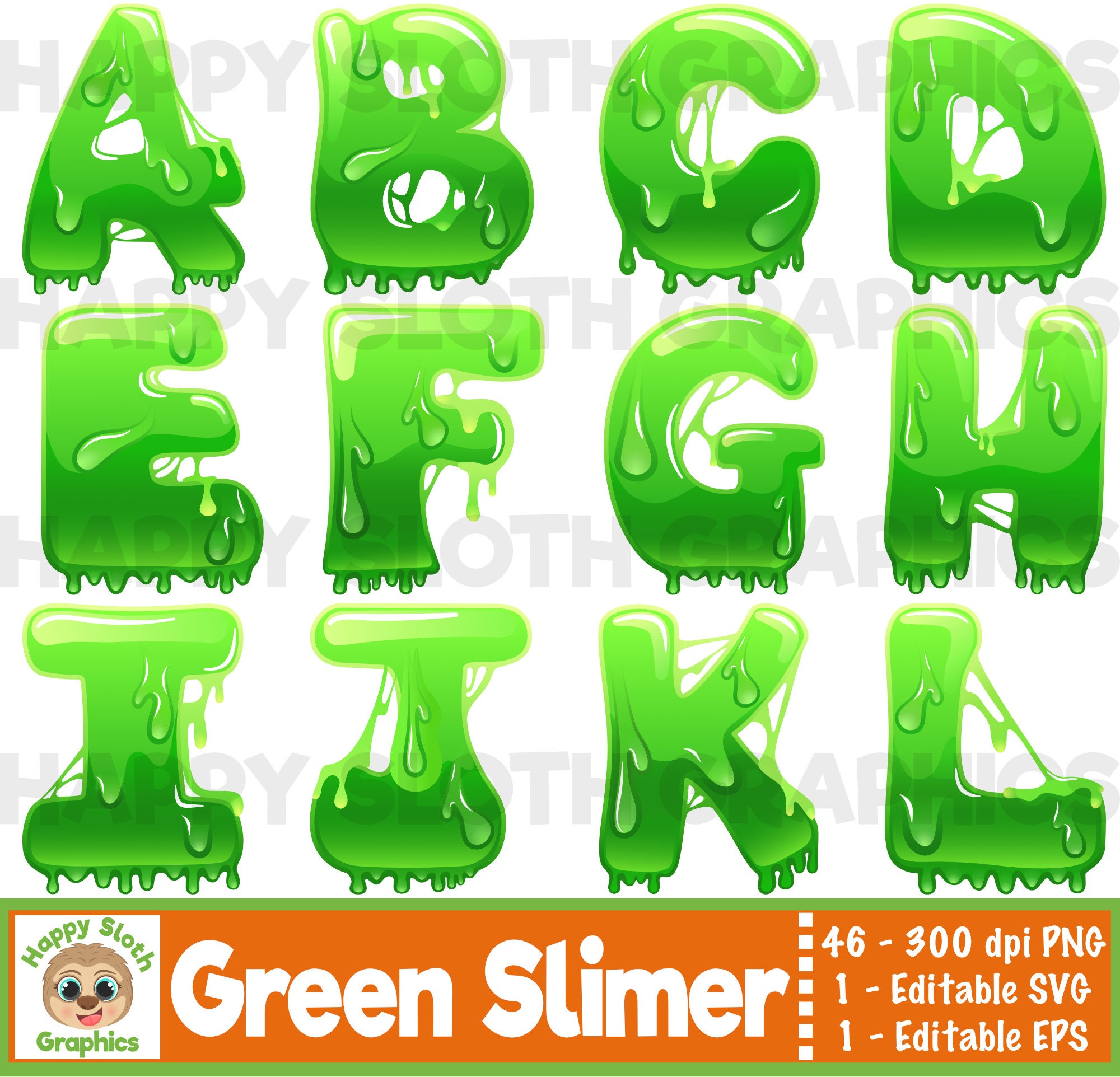 Green Slime Alphabet Clipart Set, Personal and Commercial Use Vector ...