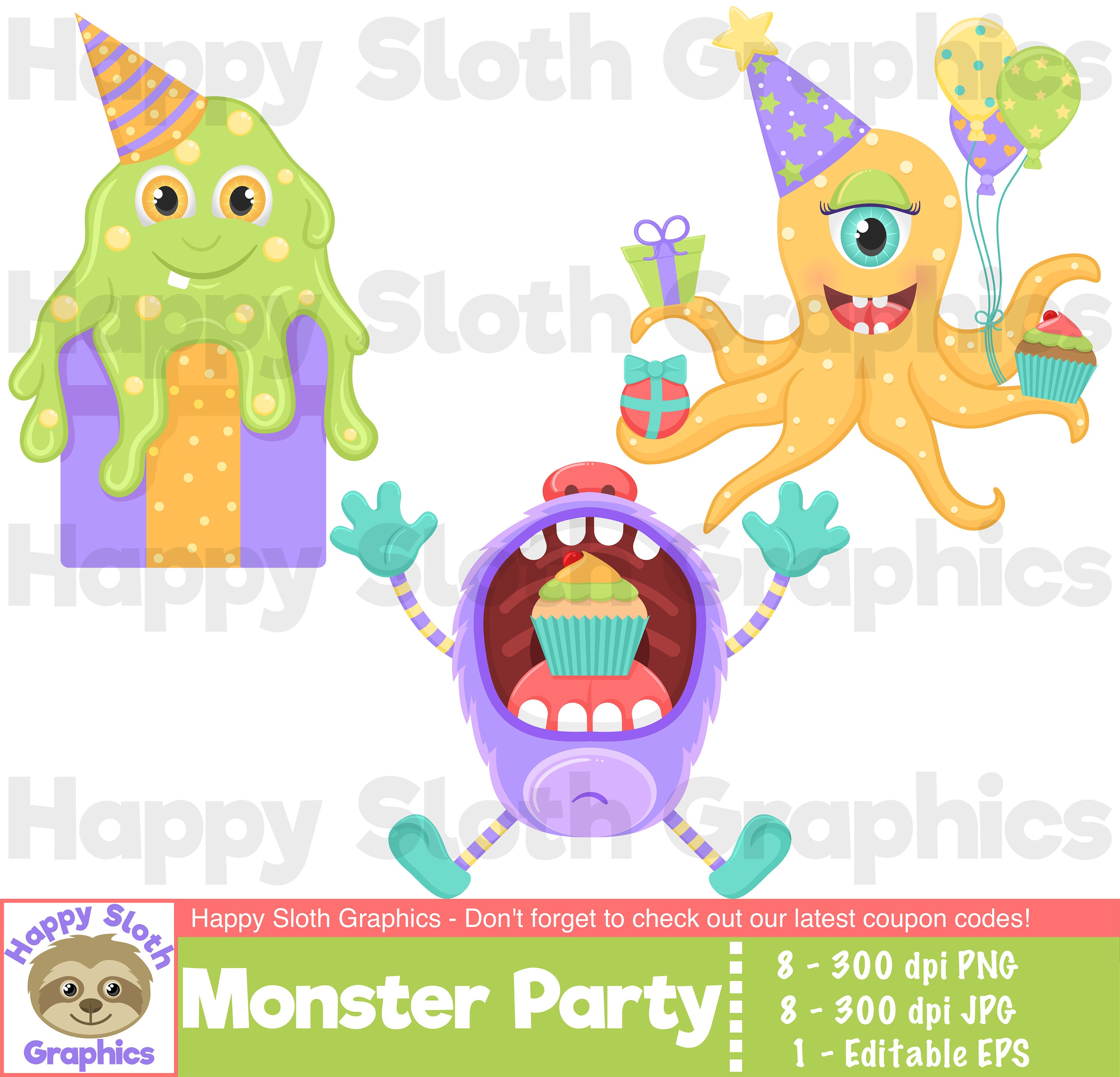 Monster Party Clipart Set Personal and Commercial Use Vector - Etsy ...