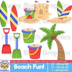 Beach Fun Clipart Set, Personal and Commercial Use Vector Seaside ...