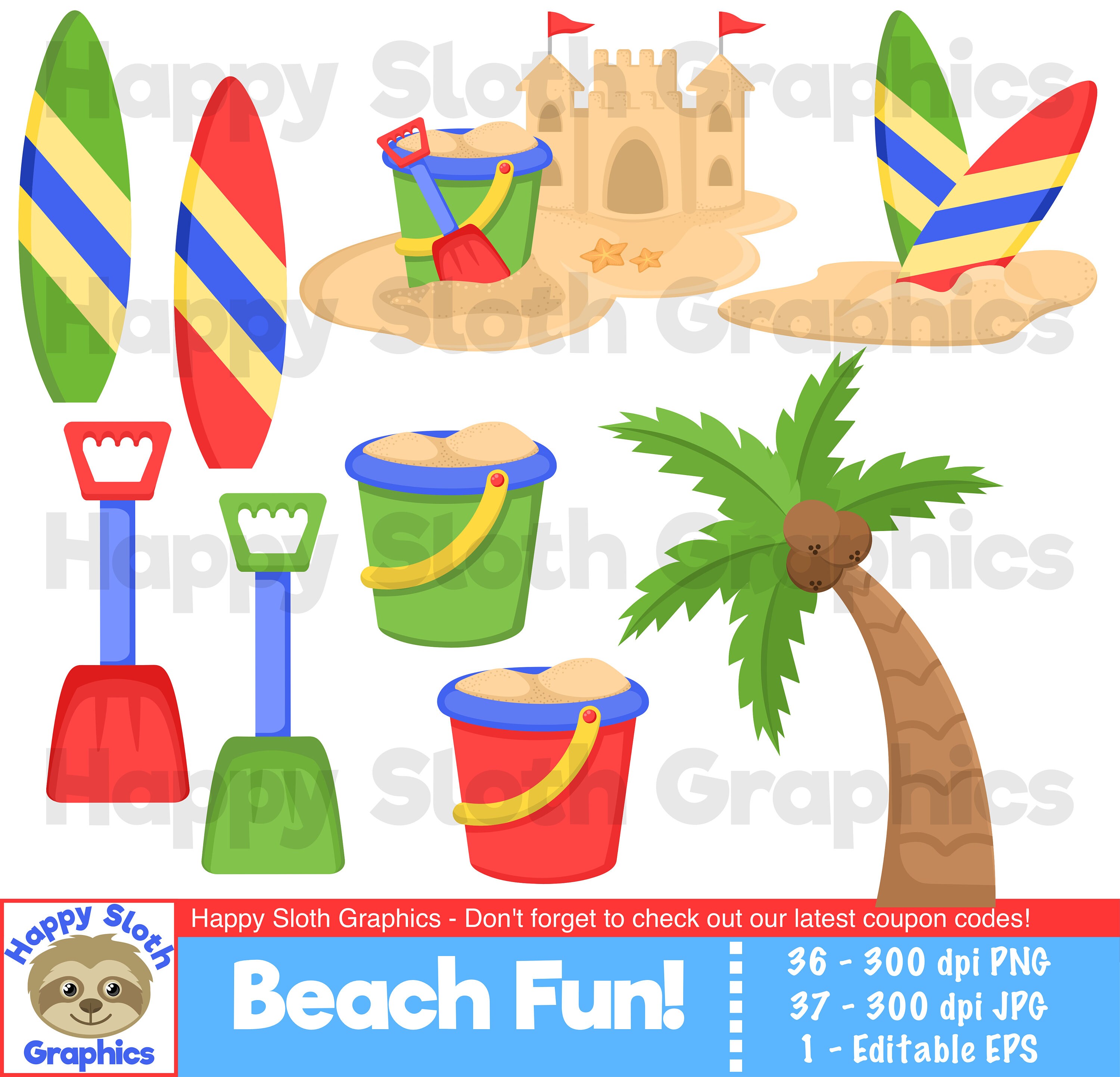 Beach Fun Clipart Set Personal and Commercial Use Vector - Etsy