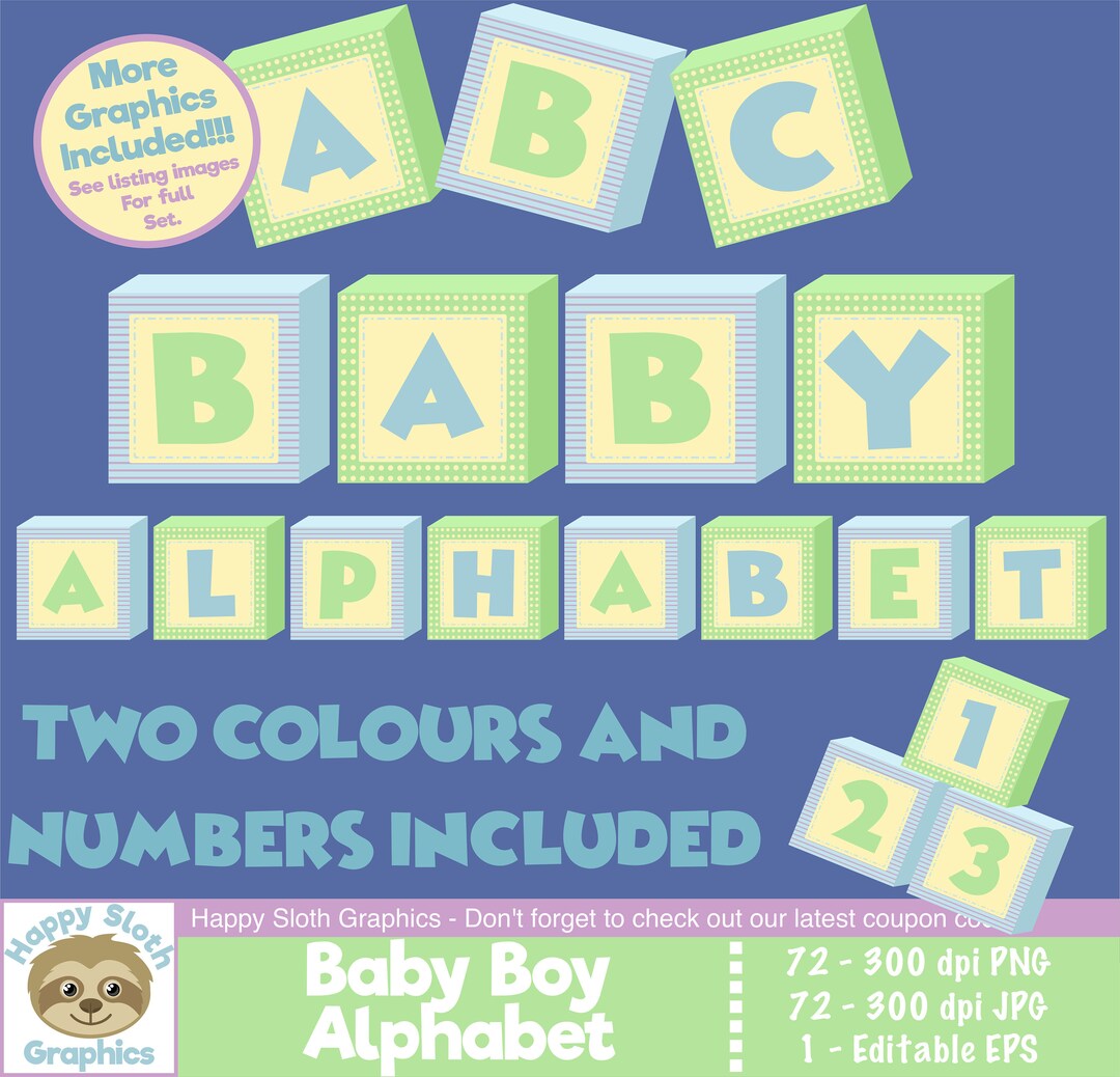 Baby Boy Alphabet Block Clipart Set Personal and Commercial - Etsy